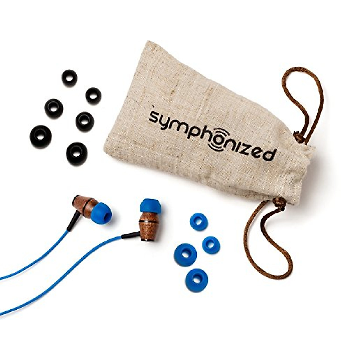 Symphonized XTC Premium Genuine Wood in-Ear Noise-isolating Headphones with Microphone (Blue Nylon Cord)