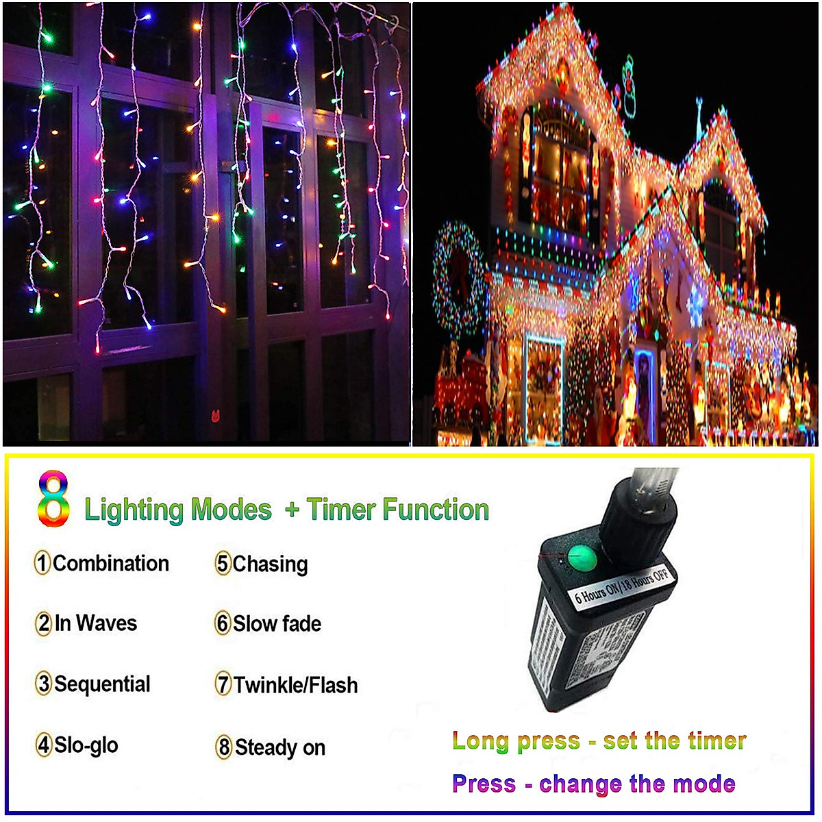 TuoPuLife LED Icicle Lights Outdoor, 32.8ft 400 LED Icicle Christmas Lights with Timer, Waterproof, Connectable Eaves Curtain Fairy String Lights for Christmas, Thanksgiving, Easter,Valentines Day