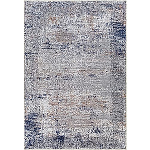 Mark&Day Washable Area Rugs, 7x9 What Cheer Traditional Dark Blue Area Rug, Blue Cream Gray Carpet for Living Room, Bedroom or Kitchen (6'7" x 9', Machine Washable)