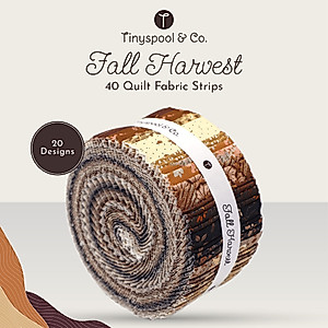 Tinyspool & Co. Jelly Roll Fabric Strips for Quilting, Crafting, and Sewing, 40 Strip Assorted Bundle, Soft Cotton for Blanket, Rug, Upholstery, Home Decor, and Purse Making, Fall Harvest