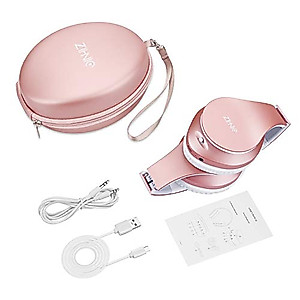 ZIHNIC Bluetooth Headphones Over-Ear, Foldable Wireless and Wired Stereo Headset Micro SD/TF, FM for Cell Phone,PC,Soft Earmuffs &Light Weight for Prolonged Wearing(Rose Gold)