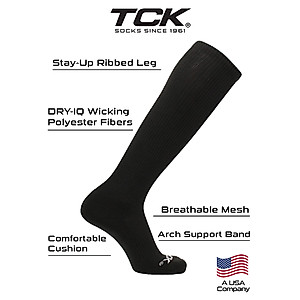 TCK Over the Calf Work Socks 3 Pair Moisture Wicking for Men and Women (Black, Large)