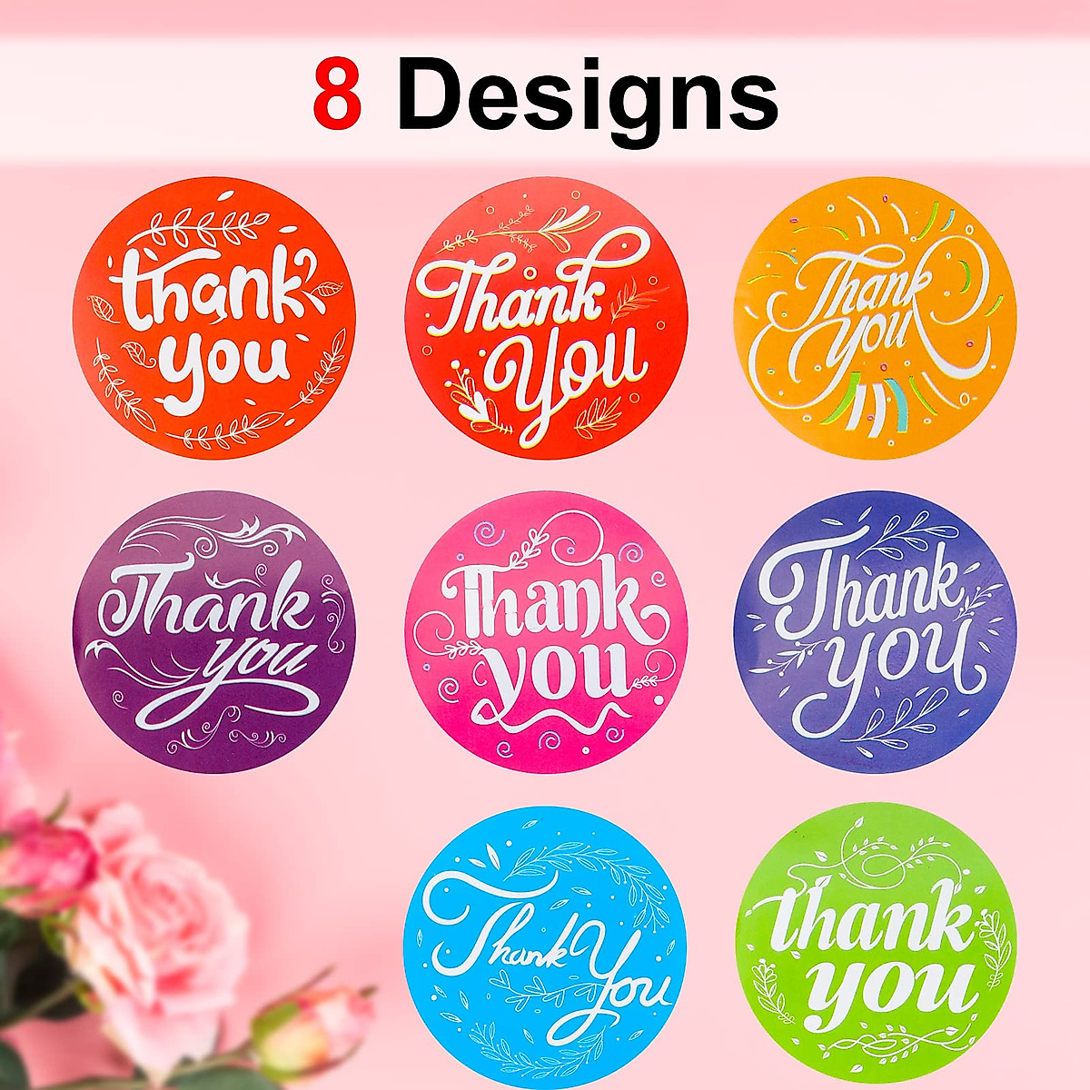 Qpout Thank You Stickers 1.5 inch, Colorful Thank You Stickers, 500 Pieces Thank You Stickers Small Business, Thank You Stickers for Packaging, Red Green Blue Orange Purple Thank You Sticker, 1 Roll