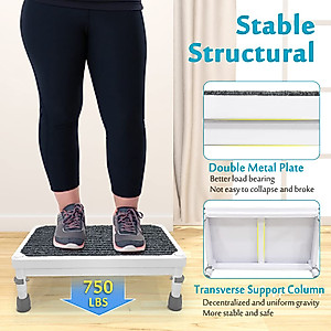 Medical Foot Stool Metal Step Platform Heavy Duty Adjustable Stepping Stool Anti Skid Bed Stairs for Adults Disability Aids Mobility Equipment Bed Step Stools for High Beds, Nursing, SUV Car - 750LBS