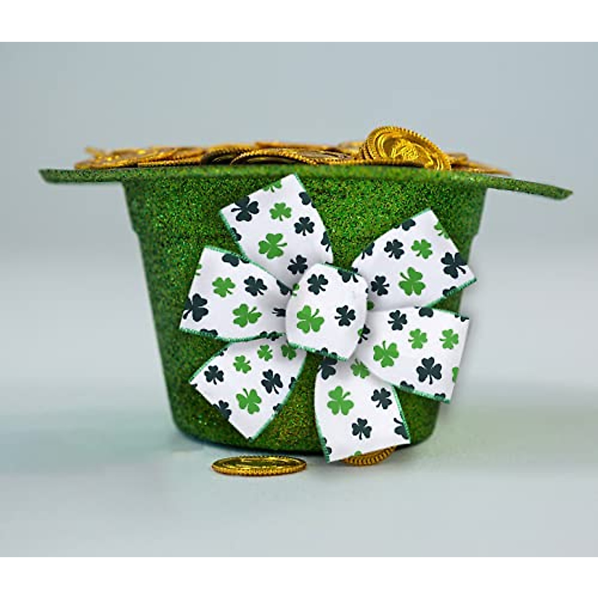 Saint Patrick's Day Fabric Ribbons, Green Clovers Edge Wired Burlap Ribbon for St Patrick Day Decor Irish Hanging Wrapping Party Gift Decoration Outdoor Crafts Supplies (2.5 Inch * 10 Yards * 1 Roll)