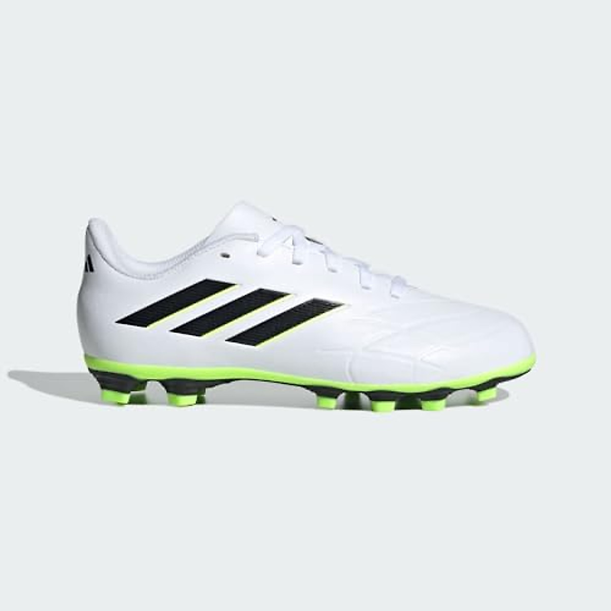 adidas Copa Pure.4 Firm Ground Sneaker, White/Core Black/Lucid Lemon, 3 US Unisex Little Kid