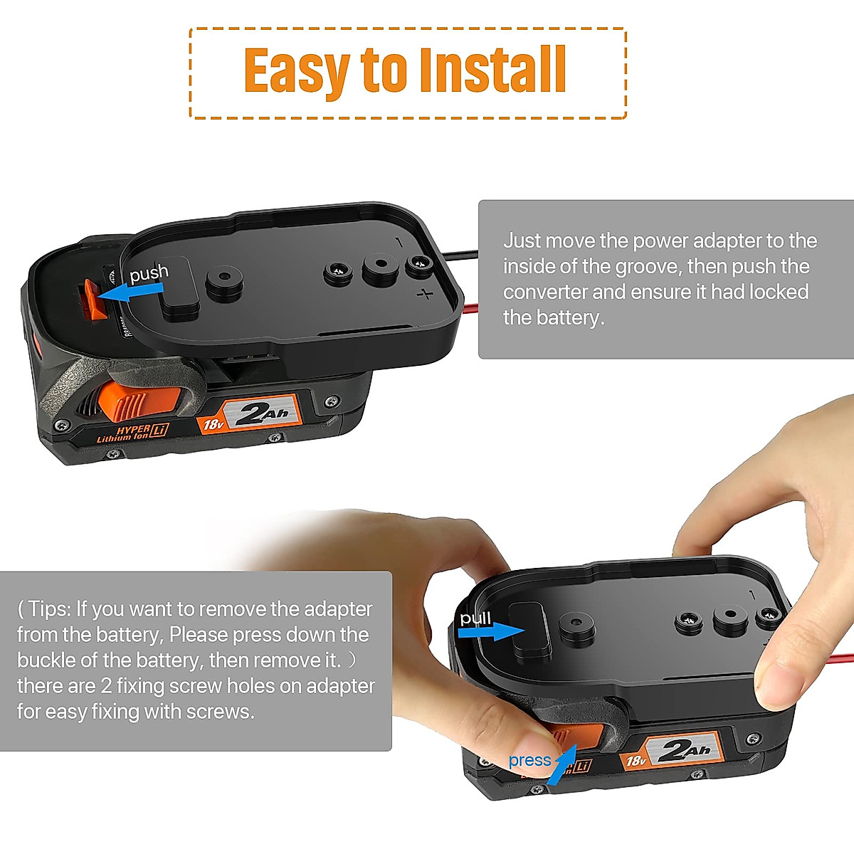 Power Wheel Adapter with Fuse & Switch, Secure Battery Adapter for Ridgid AEG 18V Hyper Lithium Battery, with 12 Gauge Wire,Good Power Convertor for DIY Ride On Truck,Robotics,RC Toys and Work Lights