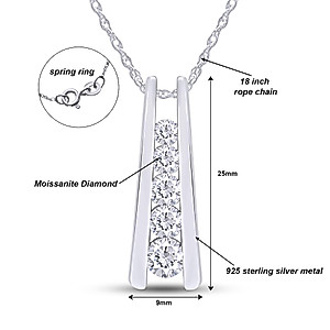 1.25 Carat Round Cut Lab Created Moissanite Diamond Five Stone Journey Bar Pendant Necklace In 14k White Gold Plated 925 Sterling Silver Jewelry With 18" Chain)