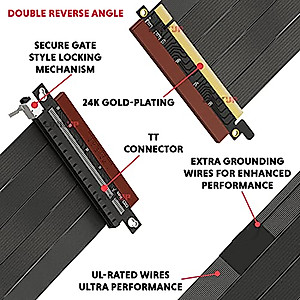 LINKUP - Ultra PCIe 4.0 X16 Riser Cable [RTX4090 RX6950XT x570 B550 Z690 Tested] Shielded High-Speed Vertical Mount Gaming PCI Express Gen4┃Dual Reverse Connectors (14cm/5.5") Compatible with SSUPD