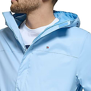 Tommy Hilfiger Men's Lightweight Breathable Waterproof Hooded Jacket, Powder Blue, Large