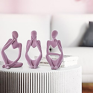 Ksgolif Home Decor Thinker Statue - 3pcs Modern Abstract Art Sculpture Bookshelf Decor Pink Velvet Collectible Figurines Decorations for Living Room Office Women's Day Gift (Pink)