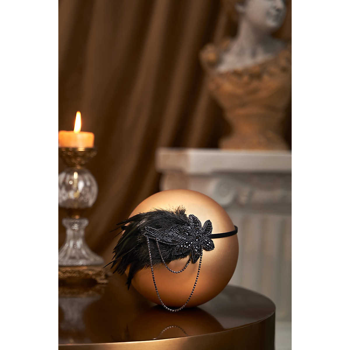 BABEYOND 1920s Flapper Headband Feather Beaded Headpiece Roaring 20s Great Gatsby Hair Accessory for Party (Black)