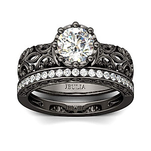 Jeulia 2.5 Ct Black Tone Wedding Ring Set 925 Sterling Silver Round Cut Bridal Sets Vintage CZ Wedding Band Rings Anniversary Engagement Promise Rings for Her with Jewelry Gift Box (8)