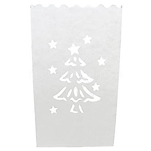 CleverDelights White Luminary Bags - 30 Count - Christmas Tree Design - Wedding Party Christmas Holiday Luminaria