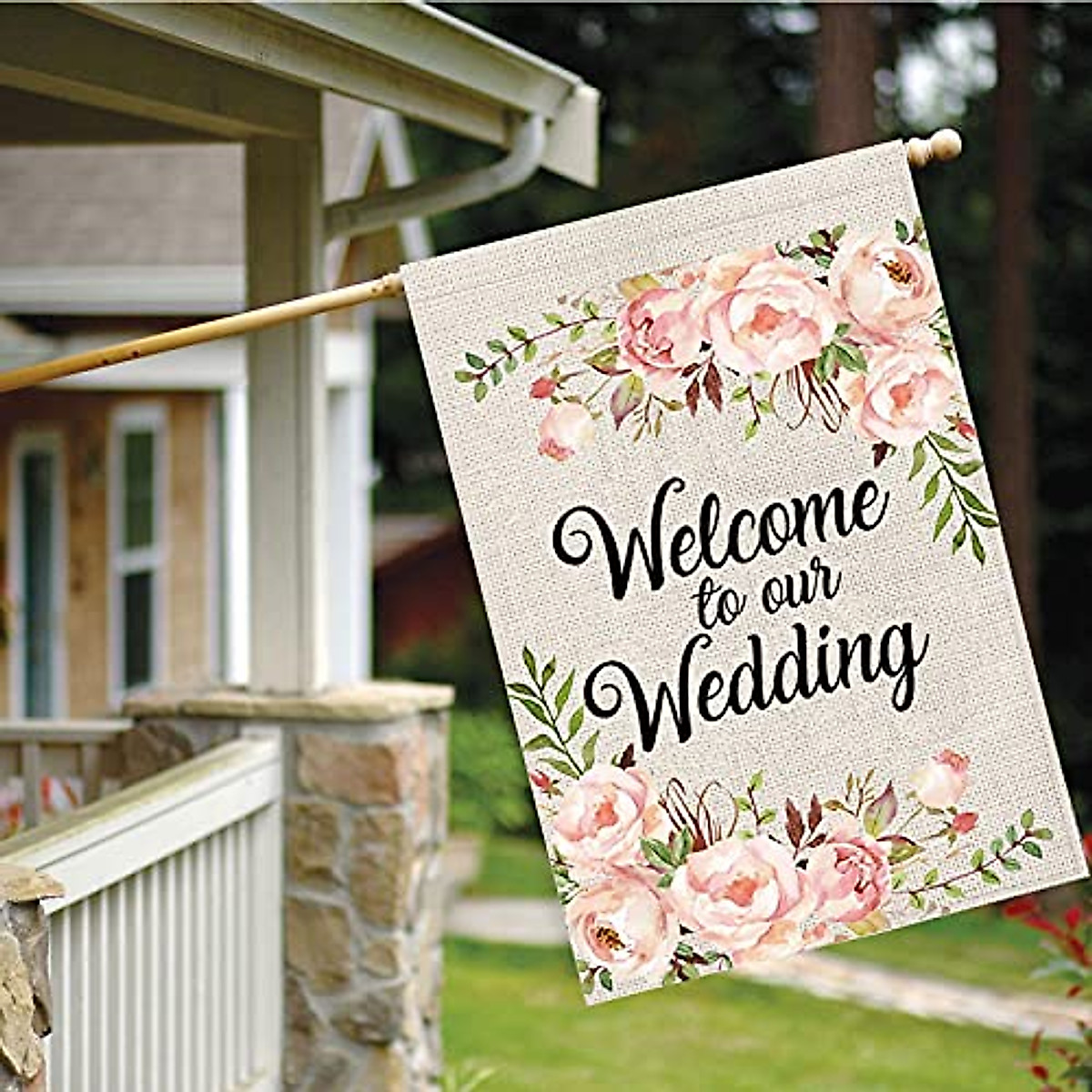LEVLO Wedding Double Sided Garden Flag Wedding Outdoor Decor Welcome to Our Wedding Garden Banner Flag Wedding Welcome Gift (Welcome to Our Wedding)
