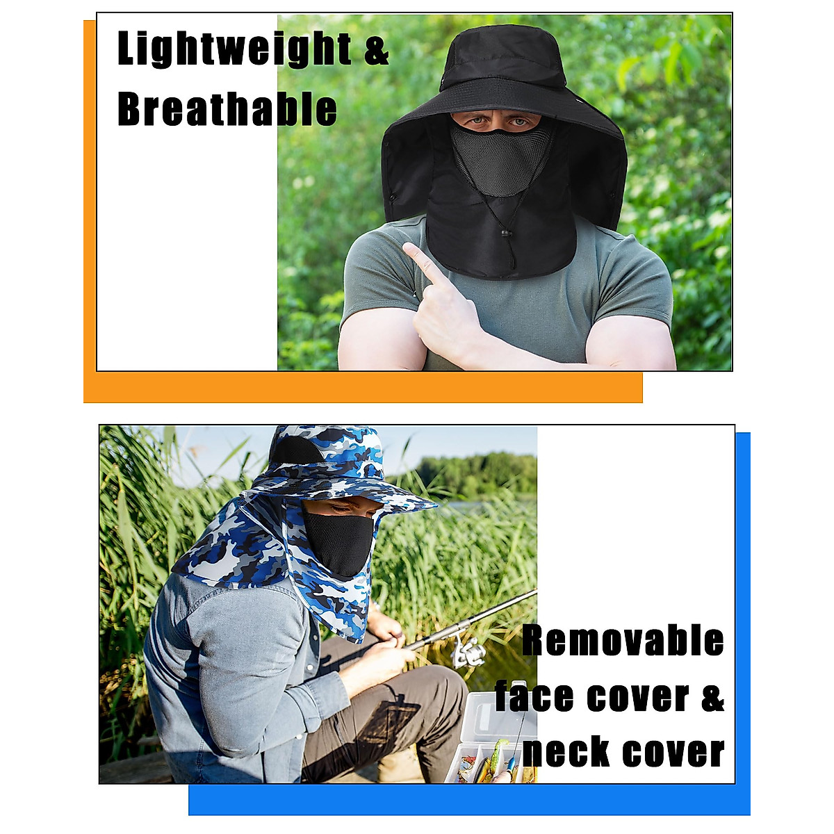 9 Pcs Summer Fishing Hat Women Men Sun Hats with UV Protection Wide Brim Outdoor Hat with Face Cover and Neck Flap Rollable Fishing Cap with Removable Face Flap for Gardening Hiking Beach, 7 Colors