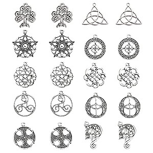 SUNNYCLUE 20Pcs Celtic Knot Charms Pagan Charms Pendants Antique Silver Charms DIY Jewelry Making Bracelets Necklace for Beginners Adults