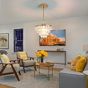 Luupyia Rose Gold Crystal Pendant Light Mini Crystal Chandelier, 47.24 Inch Height Adjustable, Modern Chandelier Unique Hanging Light Fixtures for Hallway Bedrooom Foyer E26