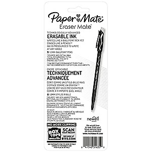 Paper Mate Erasermate Stick Medium Tip Ballpoint Pens, 5 Black Ink Pens (3150458PP)