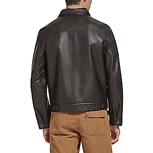 Levi's Men's Lightweight Trucker Shirt Jacket, Dark Brown Faux Leather