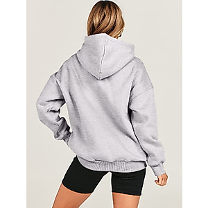 ANRABESS Women's Oversized Hoodies Long Sleeve Fleece Sweatshirts Solid Casual Hooded Pullover Loose Lightweight Fall Tops Clothes Grey A1023qianhuahui-L