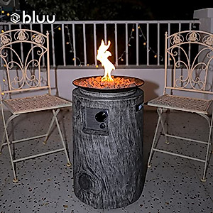 Bluu Round Propane Fire Pit Portable Gas Fire Pits for Outside with Lava Rocks, Faux Wood Fire Column Safe CSA Smokeless Firepit Great for Party on Patio, Backyard & Balcony with Tank Cover