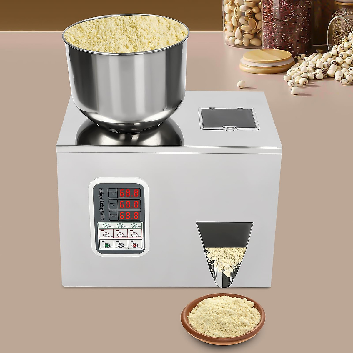 Glitter Filling Machine Particle Weighing Automatic Filler 1-100g Bottle Bag Powder Filler Particle Dispenser for Tea Seeds Grains Powder Flour Beans Glitter