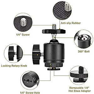 UTEBIT 2 Pack Mini Ball Head with 1/4" Hot Shoe Mount Adapter Max Load 5.5lb 360° Swivel Tripod Ball Head for DSLR Camera Camcorder, Light Bracket