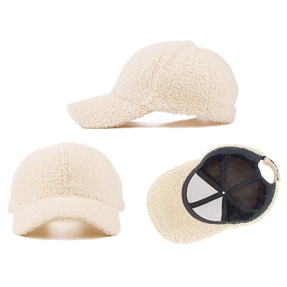 YCMI Lamb-Wool Baseball Hats for Women Winter-Warm Baseball Cap Adjustable (Beige, M -L)