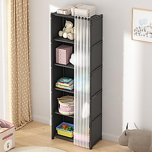 Dttwacoyh 1 Piece 6 Storey Single Row Storage，5 Cube Storage Organizer with Curtains ，Portable Bookcase, Black Bookcase,Multifunctional Storage Cabinet, Suitable for Office, Bedroom, Bathroom
