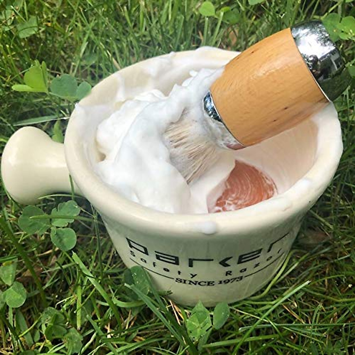 Parker Deluxe Stoneware Apothecary Shaving Mug – for use with up to 3” Shave Soaps and Lathering Shave Creams – Handmade in The USA (Ivory)
