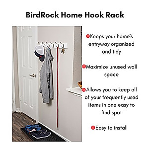 BIRDROCK HOME Hook Coat and Hat Rack - 2 Pack - 6 Hooks - 27 Inches - Wall Mount - Decorative Home Storage - Entryway Foyer Hallway Bathroom Bedroom Rail - Satin Nickel Hooks - White Pine Bathroom