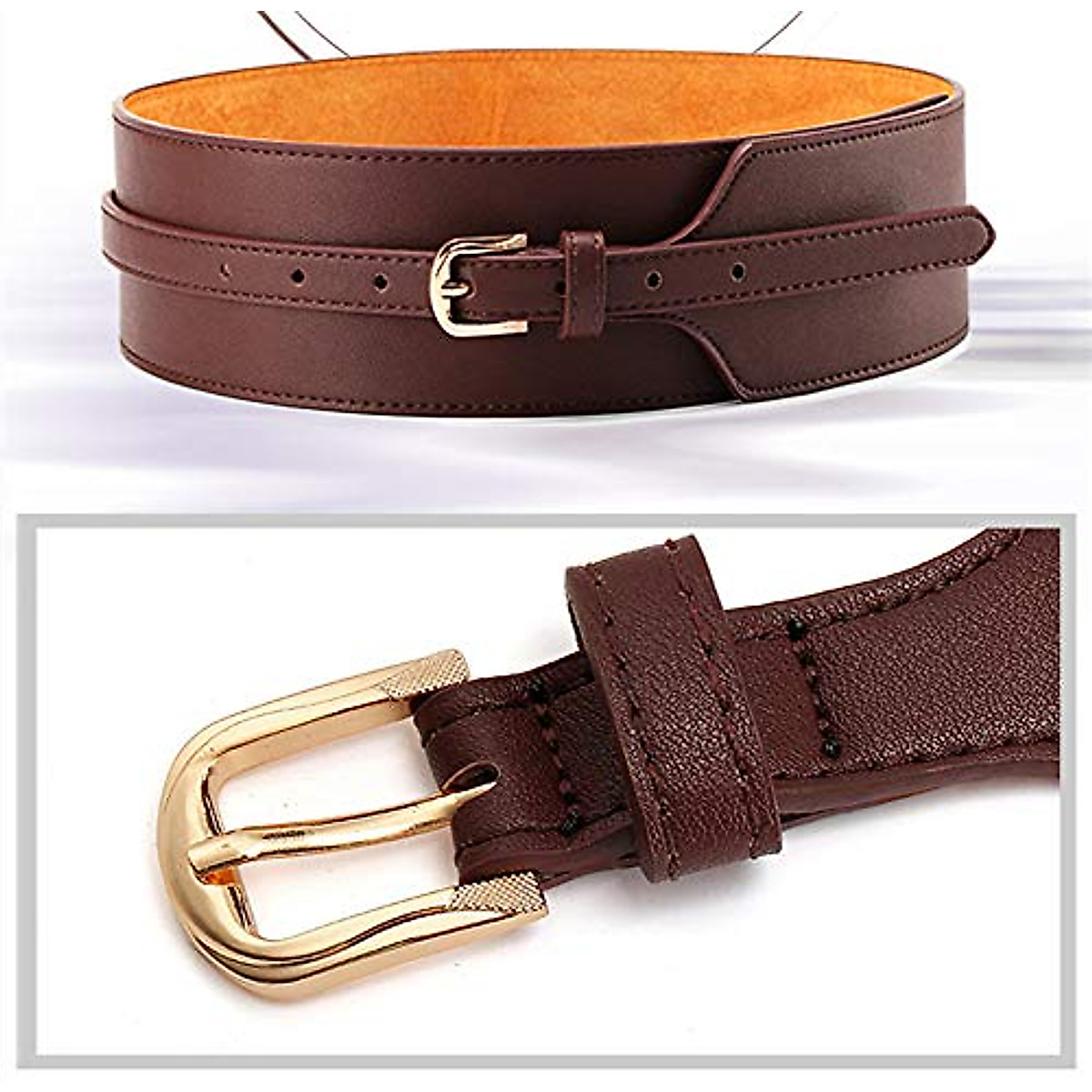 Toptim Women Wide Knotted Belt Design Leather Waistbands Simple Width Belt (Black & Brown, Suit For Waist 27-33.5")