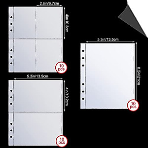 CHENGU Binder Pockets Clear 4 Pocket 2 Pocket 1 Pocket Pouch Document Folders Trading Card Binder Card Sleeves Photo Album Pages for 6 Ring Binder A5 Pocket Sleeves Refill Sheets (30 Pcs)