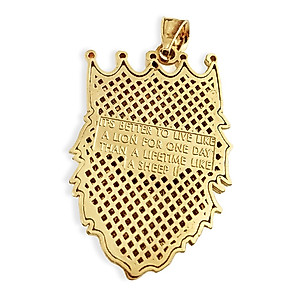 Solid 14k Yellow Gold Crown Lion King Head Pendant with Cubic Zirconia