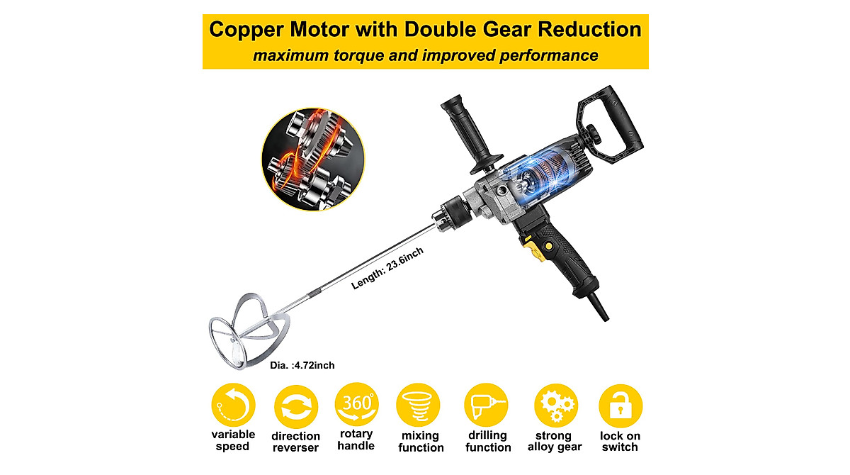 10-Amp Heavy Duty Drill Mixer - Powerful Mixing Tool