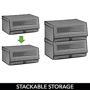 mDesign Large Fabric Closet Shoe Storage Box w/Clear Window - Shoe, Sandal, Sweater, Linen, Clothes Organizer - Boot Storage Solutions - Shoe Bin - Lido Collection, 8 Pack, Charcoal Gray