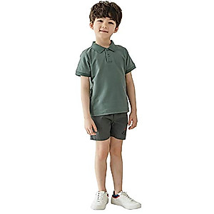 CUNYI Boys' Solid Color Cotton Pique Polo Uniform Shirts Short Sleeve, Green, 110