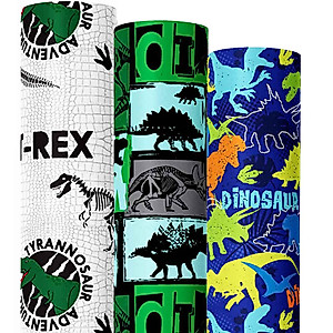 We Moment Dinosaur Wrapping Paper Rolls 3 Rolls 17 inch X 120 inch Happy Birthday Wrapping Paper Girl Kids Boy Dinosaur Wrap Paper For Dinosaur Party Birthday Wrapping Paper