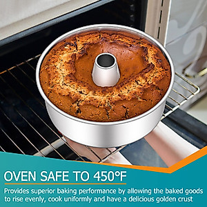 E-far Angel Food Cake Pan, 10-Inch Stainless Steel Tube Pan for Baking Pound Chiffon Cake, One-piece Design & Non-toxic, Dishwasher Safe