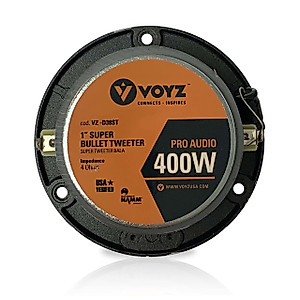 VOYZ 400 Watt Super Tweeter 2KHz - 20KHz - 1” Super Horn Heavy Duty Bullet Tweeter Titanium Diaphragm 4 ohms Chrome Finish with Crossover Capacitor (1 Pair)
