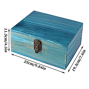 Dedoot Wooden Keepsake Box, Blue Wood Box with Lock Decorative Handmade Craft Small Latched Box for Jewelry Gift Storage and Home Decor, 9.3x7.6x4.5 Inch