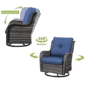 HUMMUH Patio Furniture 5 Pieces Outdoor Furniture Set Wicker Outdoor Sectional Couch with Patio Swivel Rocking Chairs,Ottomans for Patio