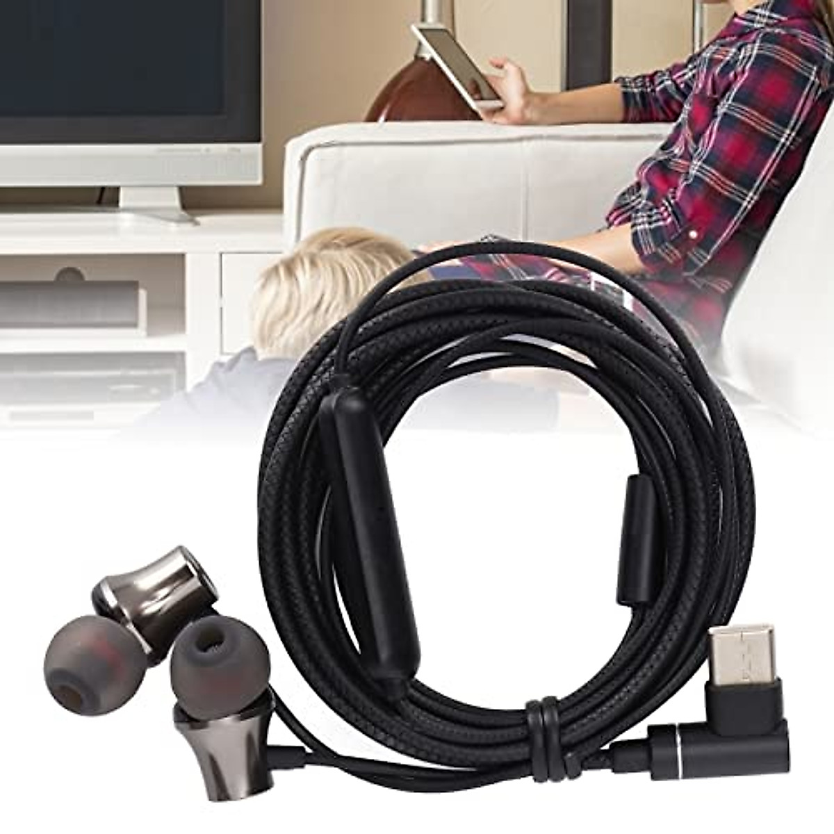 Earbuds Headphones with Microphone, Noise Cancelling Wired Earphone, in-Ear Headset with Heavy Bass Stereo, Compatible with Smartphones and Laptops, MP3 and Type C&3.5mm Interface(Elbow Type-c Black)