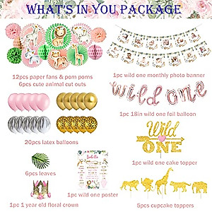 Wild One Birthday Decorations Girl, Homond 1st Birthday Girl Decorations Supplies Kit, Boho Floral 1st Birthday Pink