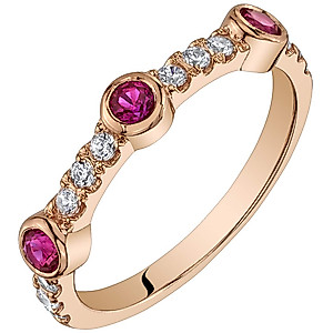 PEORA Created Ruby Stackable Ring in Rose-Tone Sterling Silver, Bezel Half Eternity Band for Women, 1.9mm Size 5