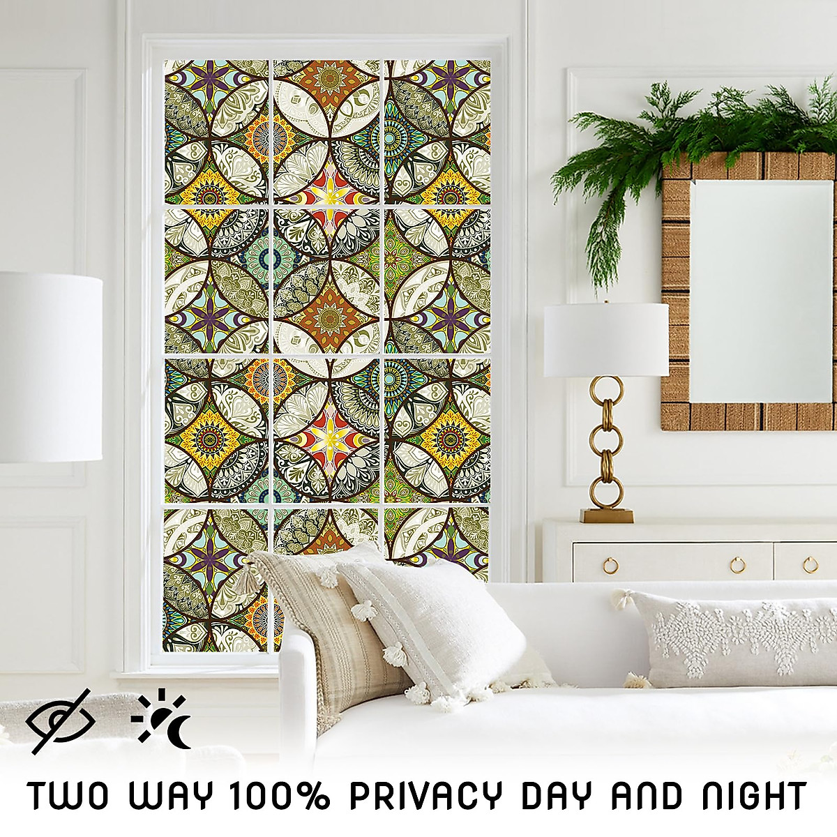 DKTIE Static Cling Decorative Window Film with Installation Tools Non Adhesive Privacy Film, Stained Glass Window Film for Bathroom Shower Door Heat Cotrol Anti UV, 17.7 x 78.7 Inch