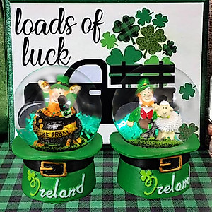 Aobaks St Patrick's Day Decorations, 2 Pack Snow Globe Crafts Present for Kids, st Patrick Day Accessories for Women, Leprechaun Collectible Figurines Table Decor for The Home