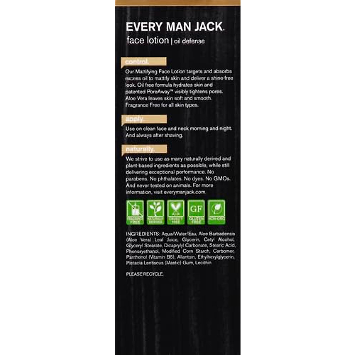 Every Man Jack Mattifying Face Lotion, Oil Defense, Fragrance Free, 2.5-ounce