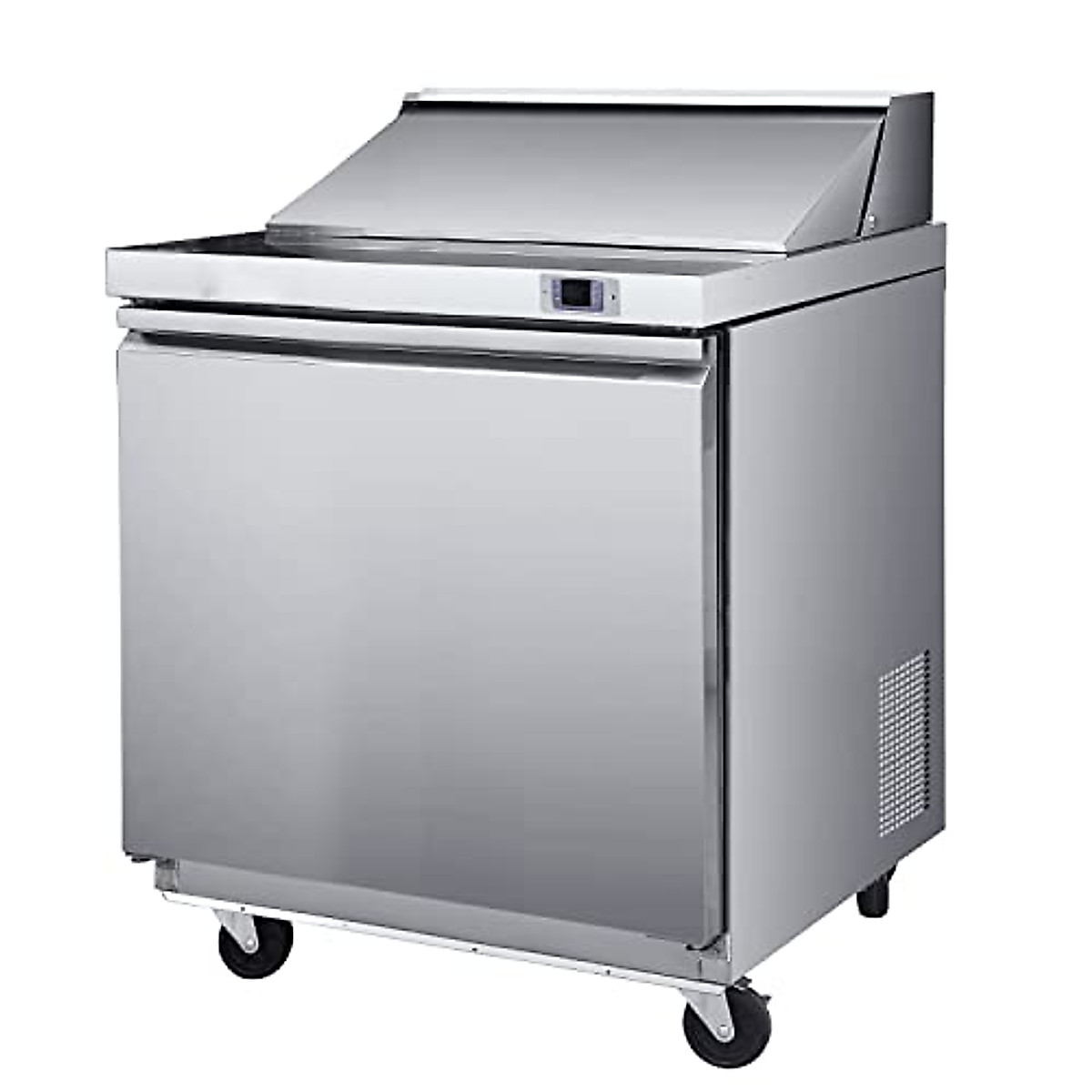 DUURA DUPT29 Commercial Refrigerated Sandwich and Salad Prep Station Single Door with 4 4-Inch Pans and Food Grade Cutting Board, 7.59-Cu.Ft, Metallic